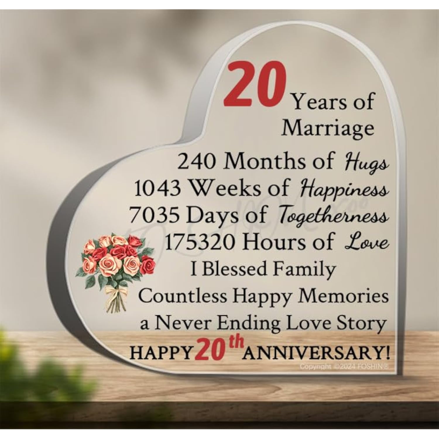20 Years Of Marriage Gift 20Th Wedding Anniversary Heart Acrylic Heart ...