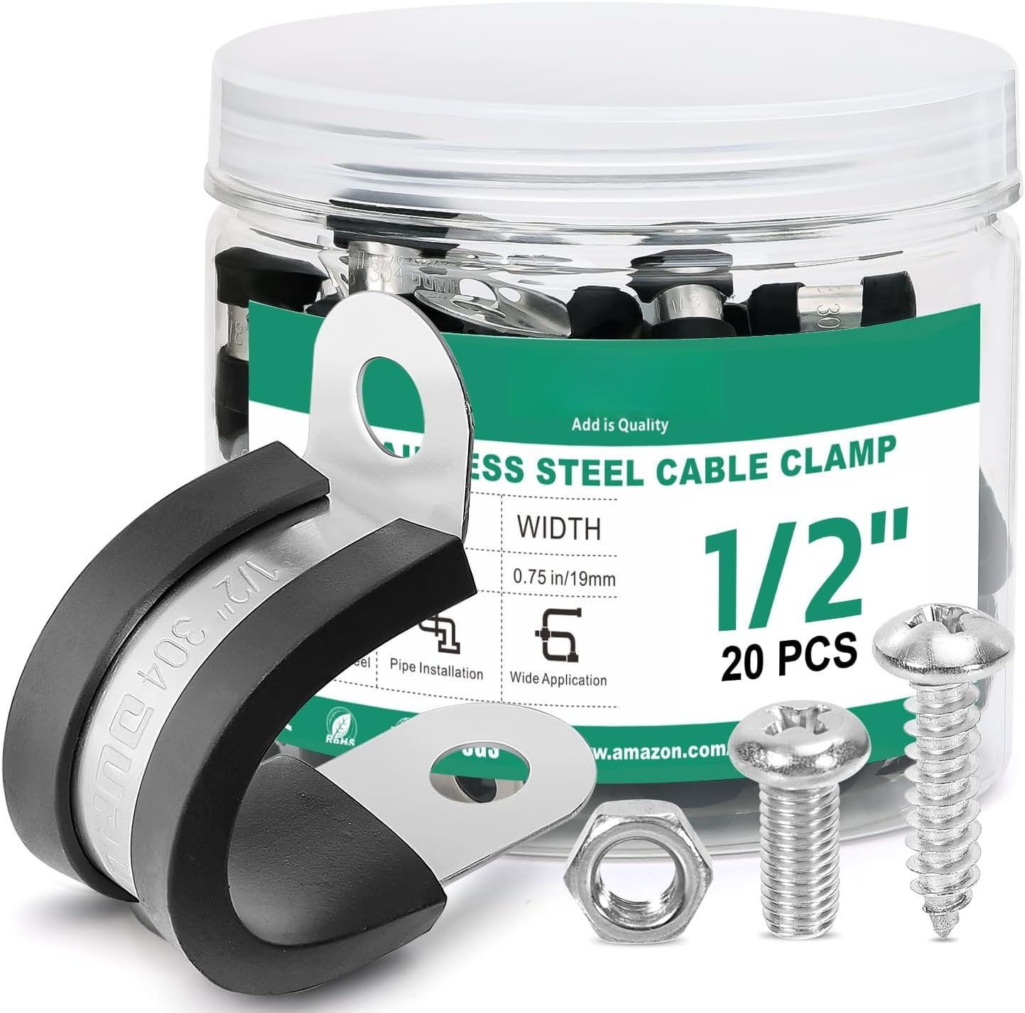 20 count 1/2 Inch Clamps with 45 count Screws 304 Stainless Rubber ...