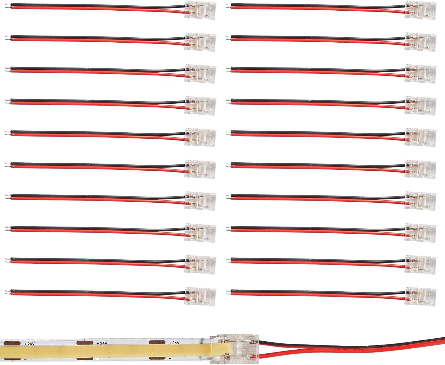 20 count 2 Pin 8mm Solderless Transparent Strip Connector Strip to Wire ...