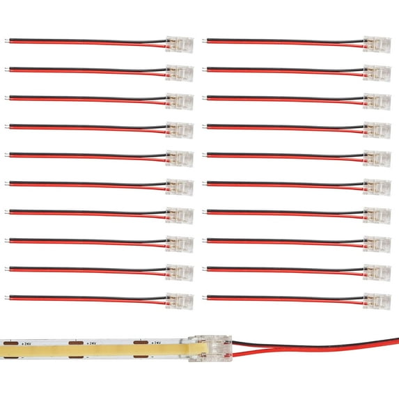 20 count 2 Pin 8mm Solderless Transparent Strip Connector Strip to Wire ...