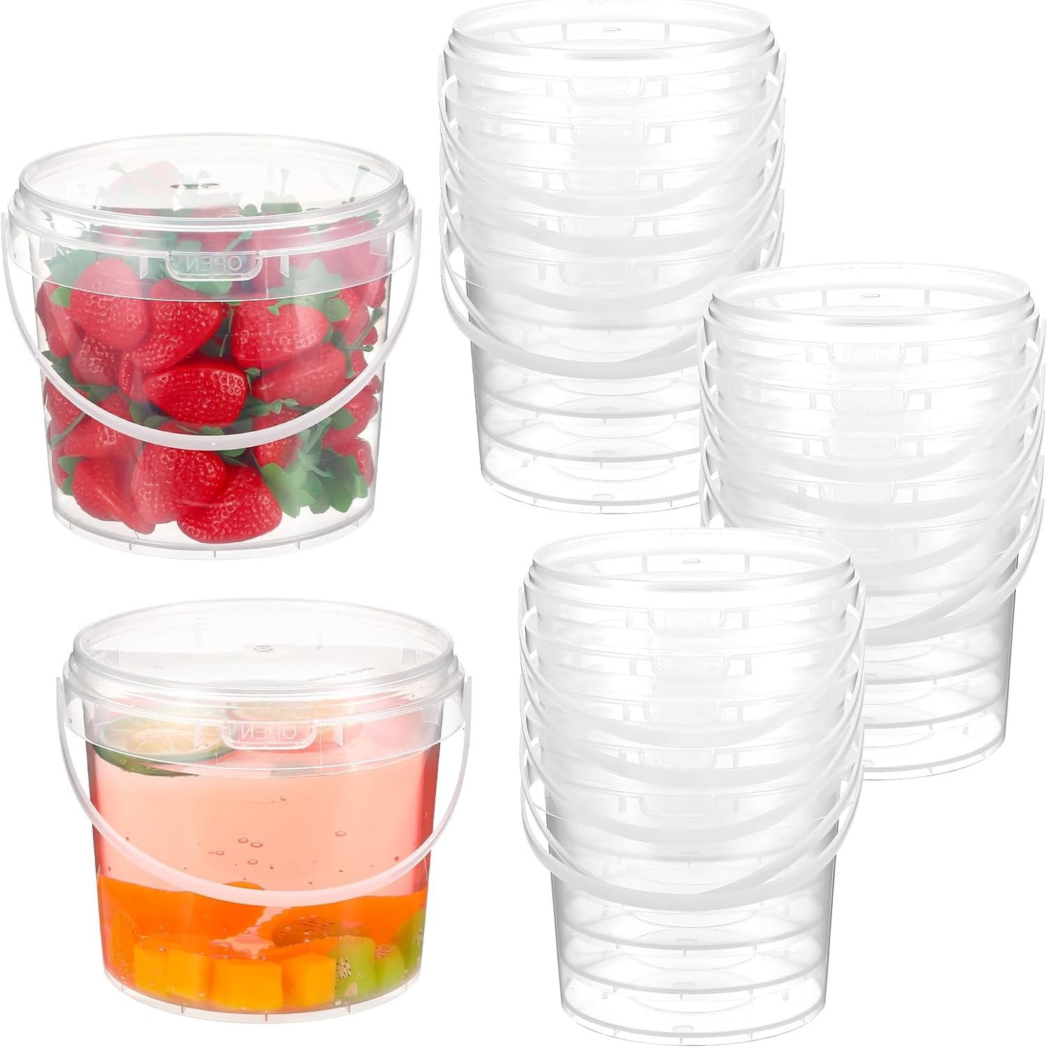 20 count 48oz Clear Buckets with Lid Plastic Ice Cream Buckets with Lid ...