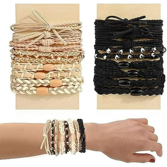 20 count Boho Hair Accessories - Elastic Multicolor Tie Bracelets for ...