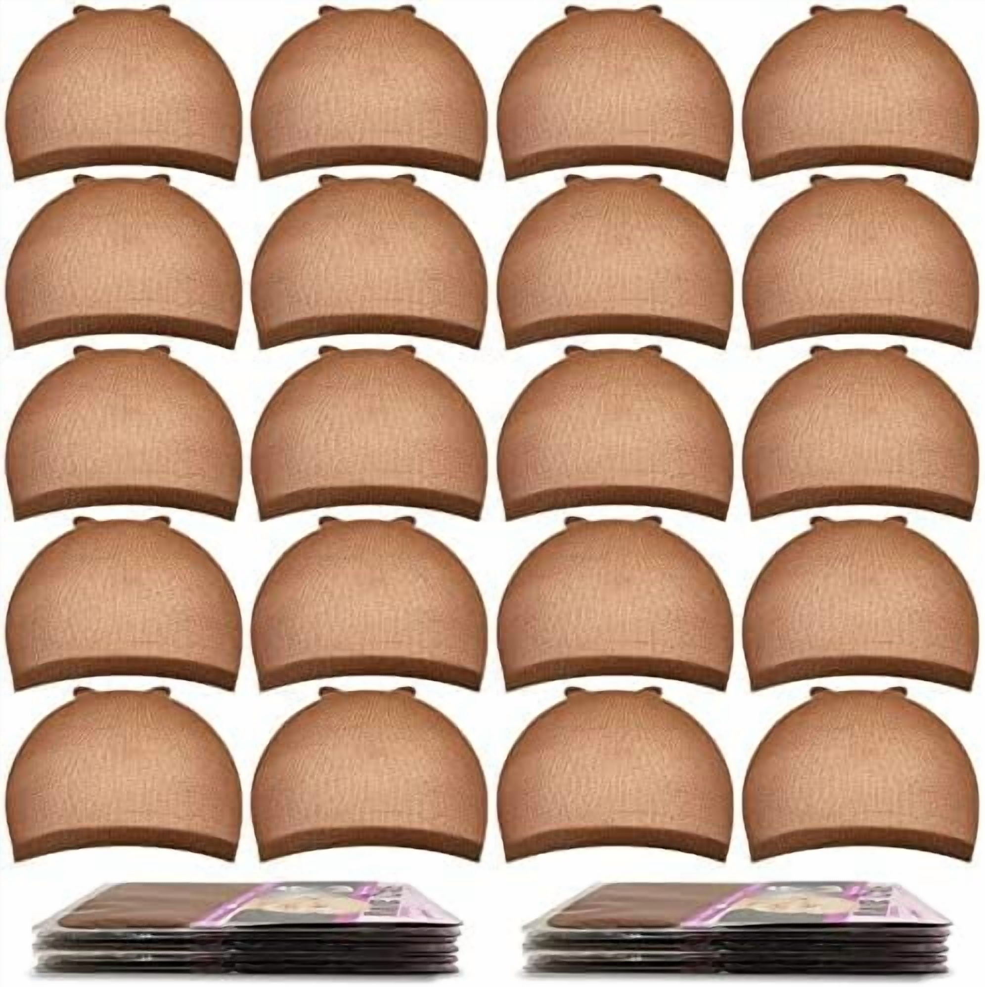 20 count Brown Stocking Caps for Wigs Stretchy Nylon Wig Caps for Women ...