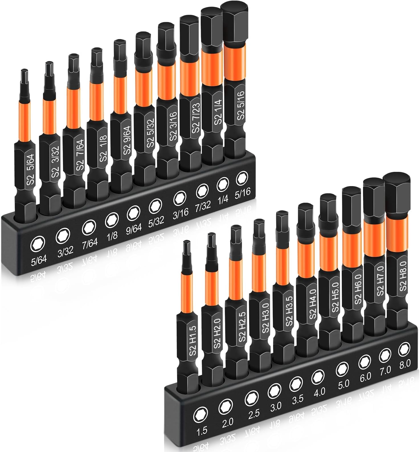 20 count Hex Bit Set, Impact Allen Wrench Drill Bit Set (Metric&SAE), 1 ...