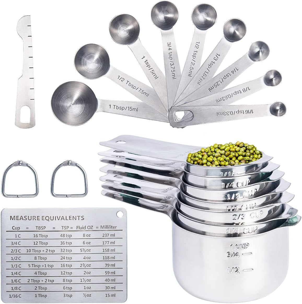 20 count Measuring Cups and Spoons Set, Stainless Steel Measure Cup Set ...