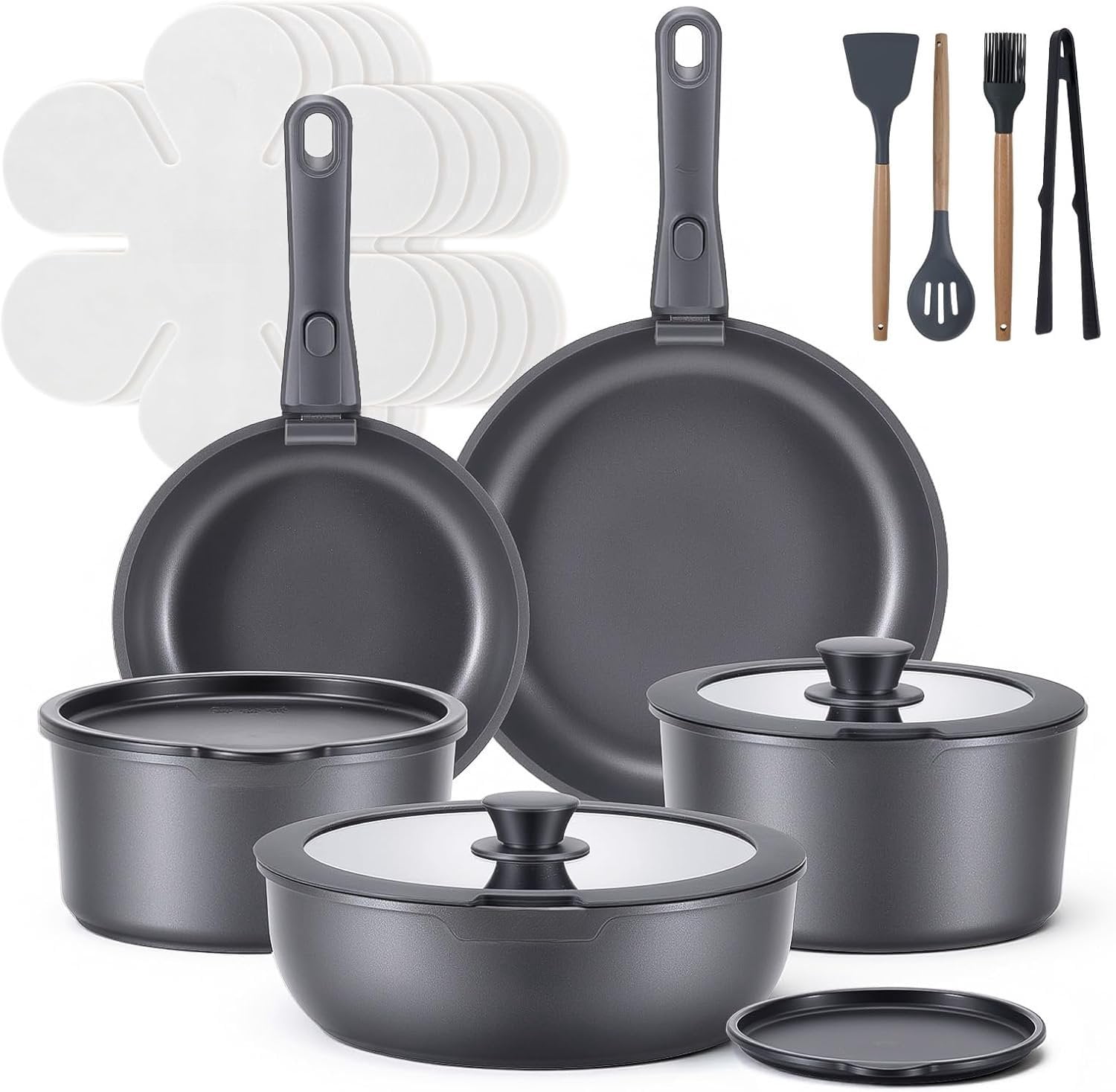 20 count Pots and Pans Set Non , Titanium Reinforced Nonstick Cookware ...