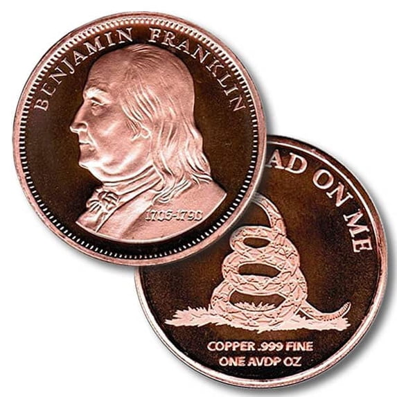 20 ct. Copper Benjamin Franklin Rounds - 1 AVDP oz each, .999 Pure ...