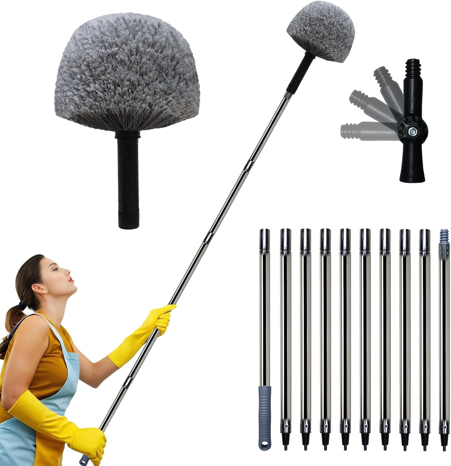 20+ft Reach High Reach Cobweb Duster with 3-12ft Detachable Pole ...