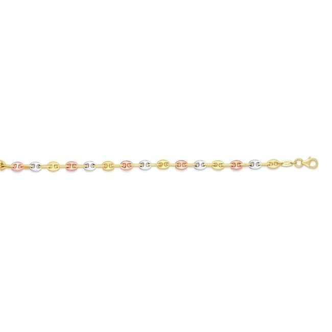 20 in. 14K Tri Color Lite Puffed Mariner Chain with Pear Shaped Lobster ...