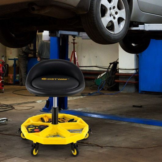 20 in-25 in Height Adjustable Rolling Garage Stool with Tool Tray ...