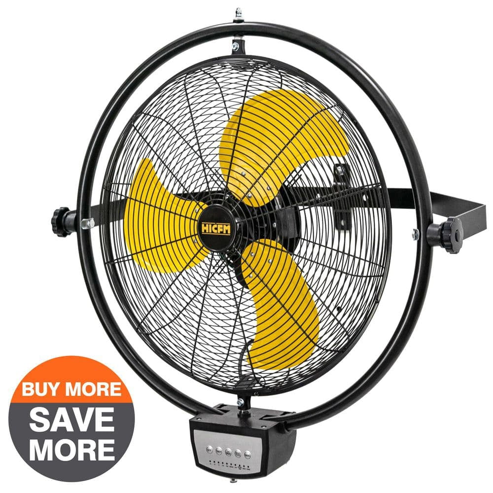 20 in. 3-Speeds Wall Fan in Yellow with Powerful 1/5 HP Motor, Manual ...