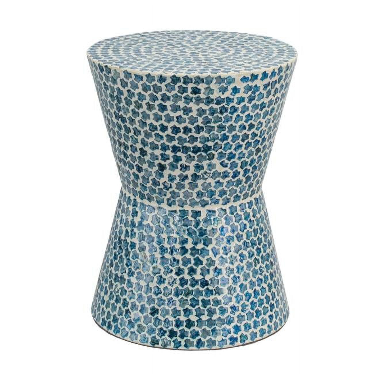 20 in. Ivy Mosaic Tile Pattern Luxury Accent Table Stool, White & Blue ...