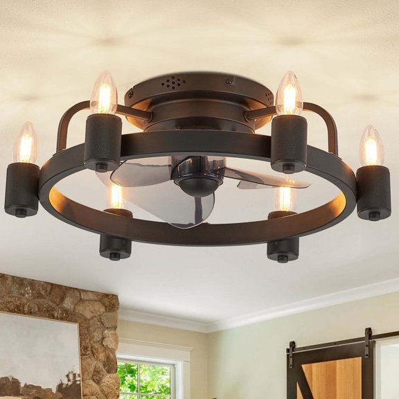 20” Luxury Double Ring LED Ceiling Fan with Light – Modern Flush Mount ...