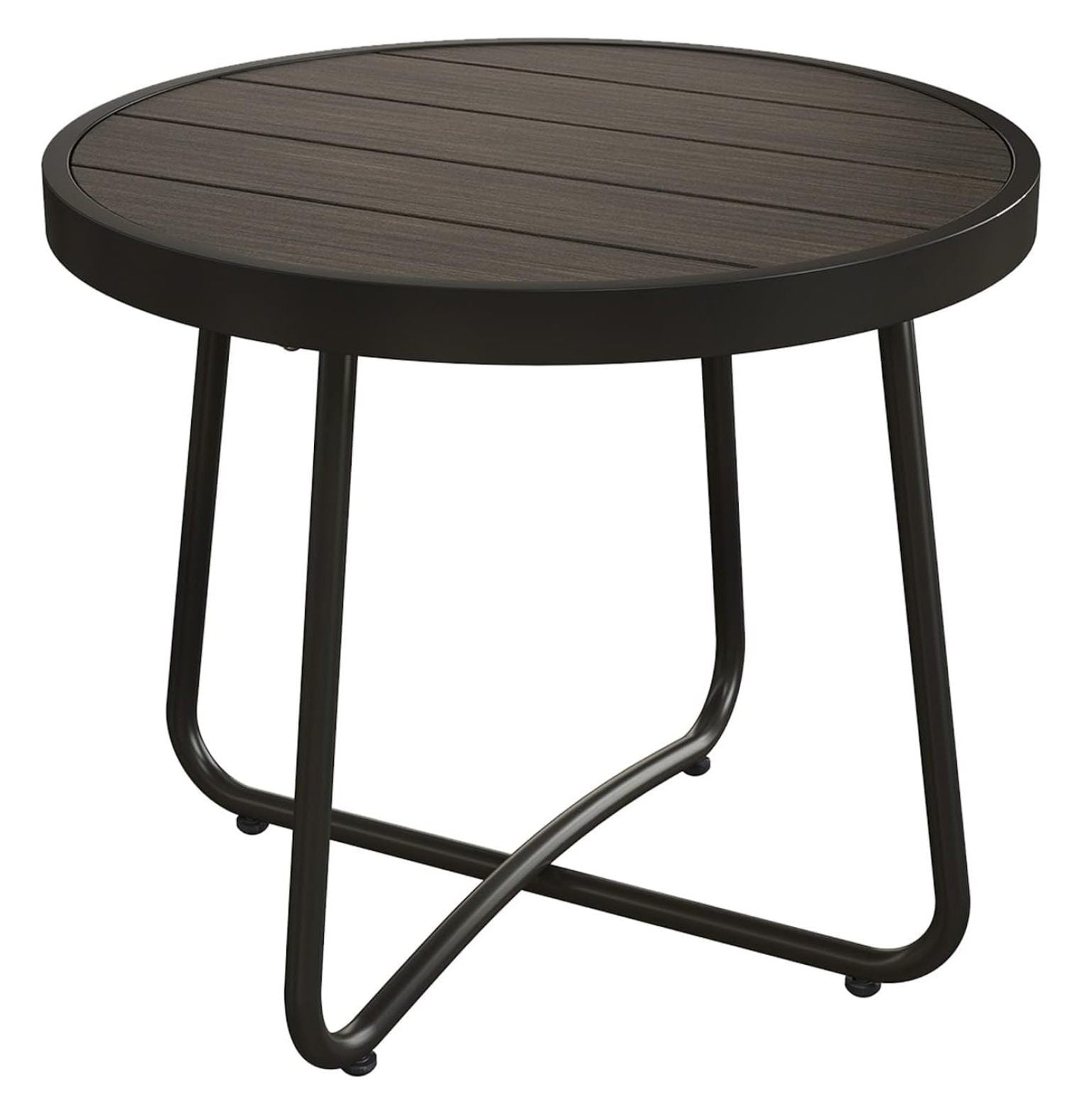 20-in Outdoor Small Side Table, Round Side Table with Imitation Wood ...