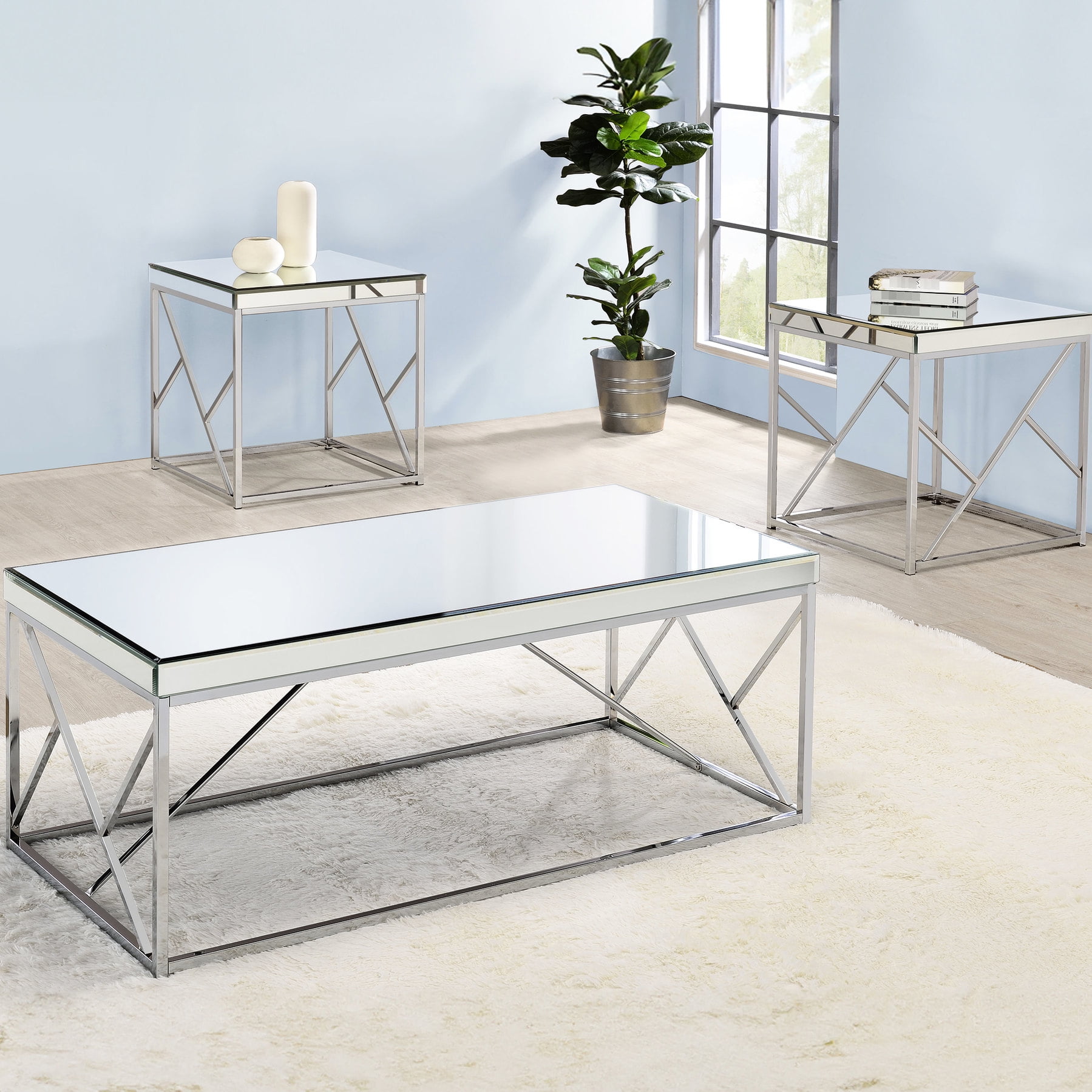 20 in Tall - Mirror Sides - Study Room - Chrome Iron Table Set ...