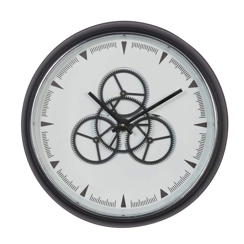 20 in. x 20 in. Round Black and White Metal Wall Clock With Functioning ...
