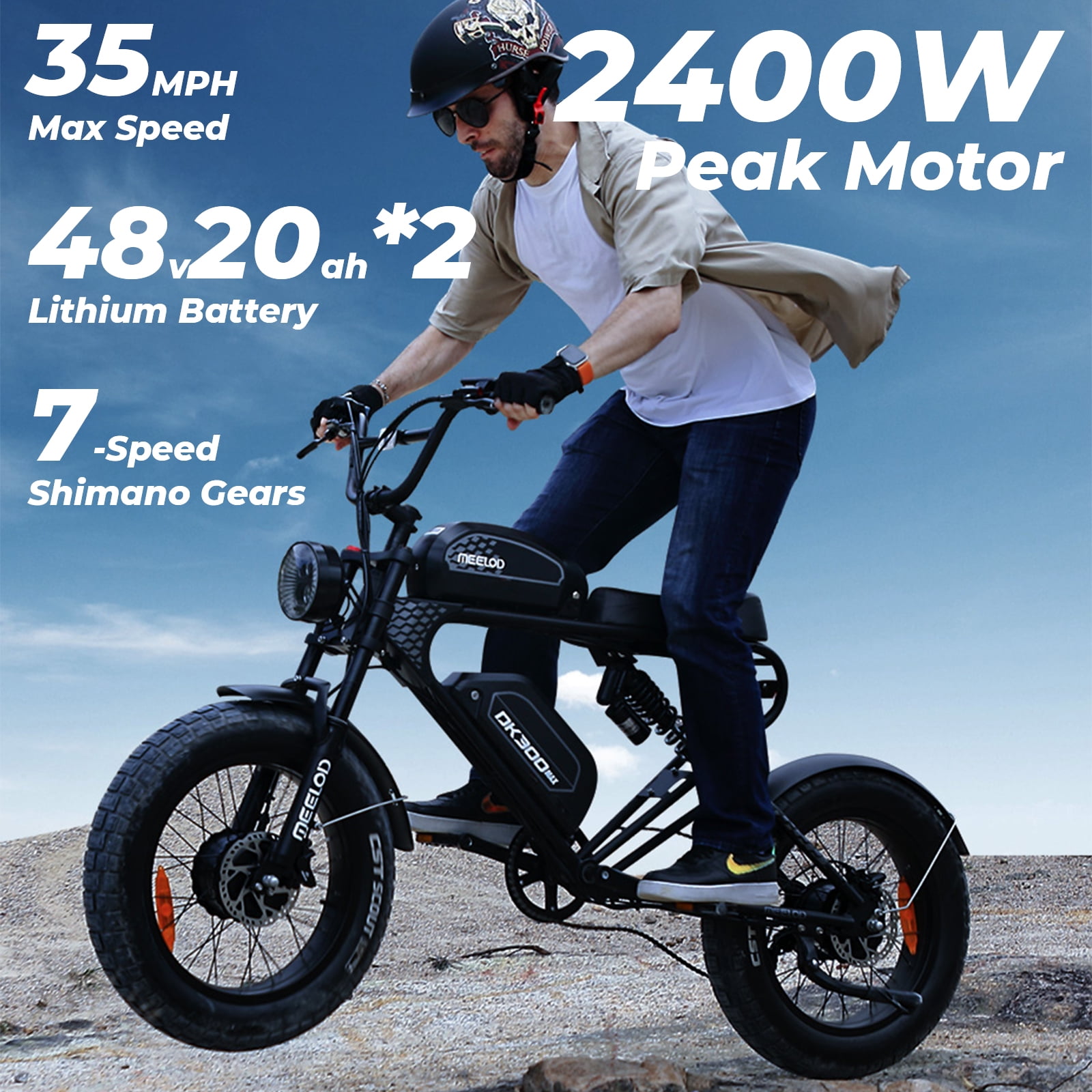 20-inch Adult Retro Electric Bike 48V Dual Batteries 2400W Dual Motors ...