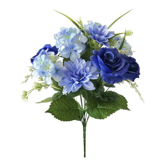 20-inch Artificial Silk Blue Roses & Dahlia Mixed Summer Bouquet, for ...