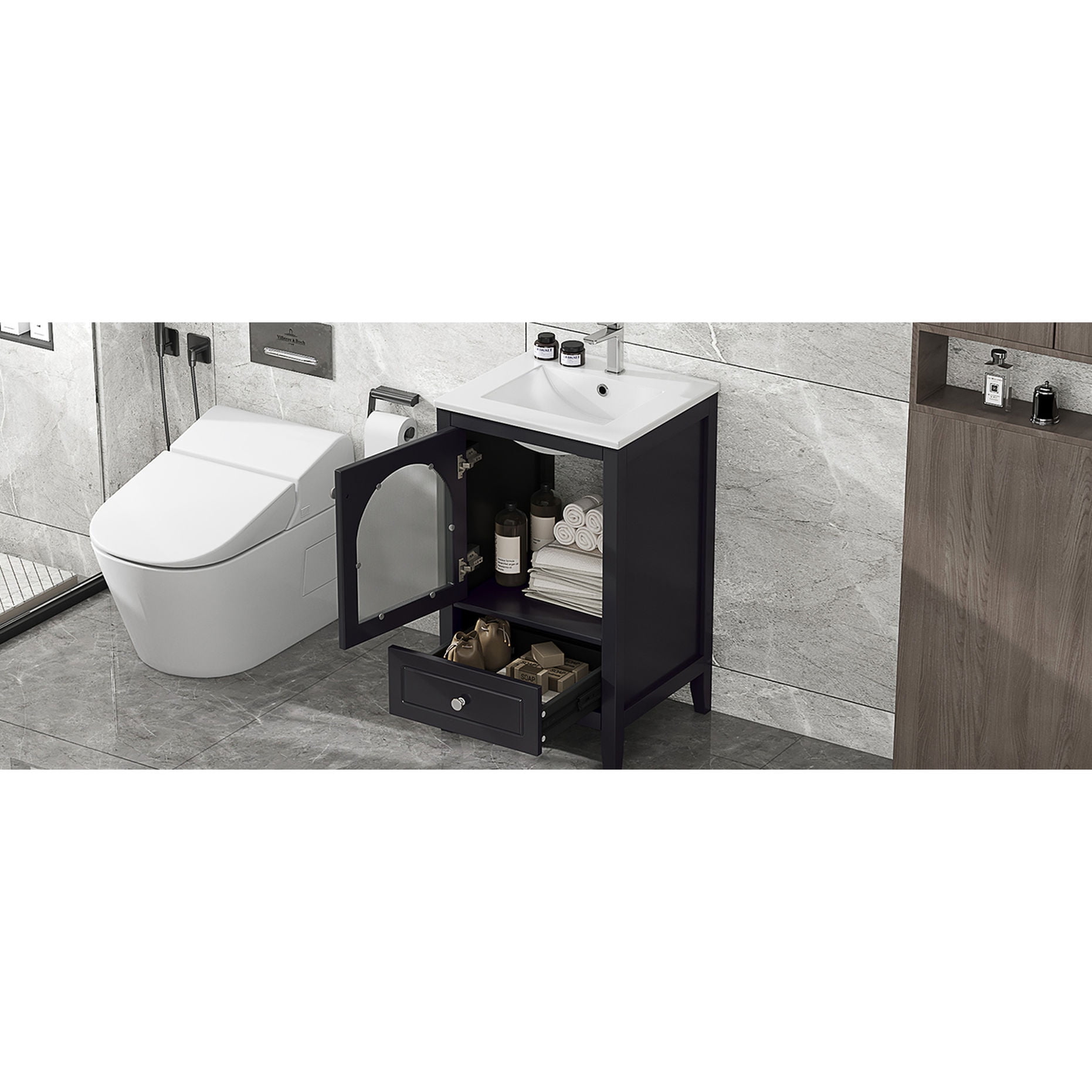 20-inch Bathroom Vanity with Drawer and Integrated Overflow Sink ...