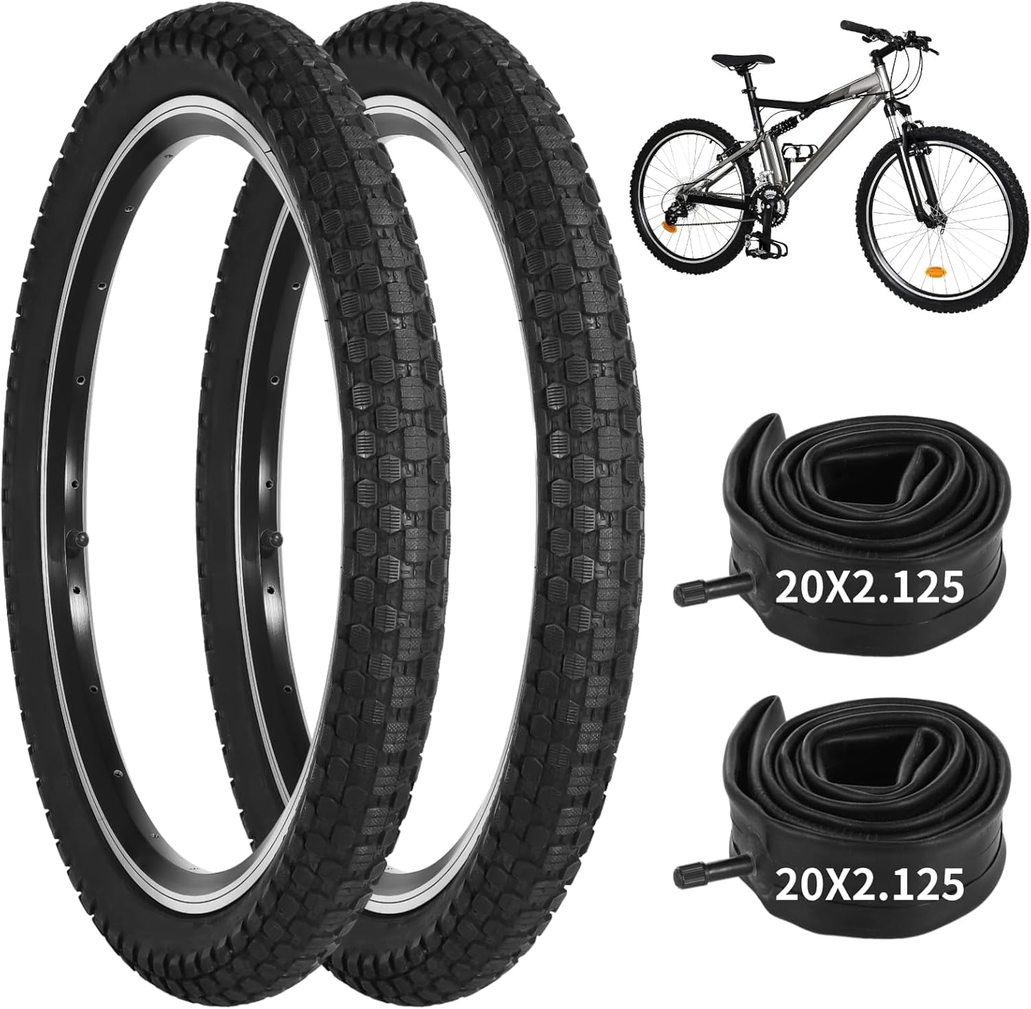 20 inch Bike Tire,2 Pack 20x2.125 Bike Tires and 20x1.75/2.125 Bike Tubes with Bike Tire Levers ...