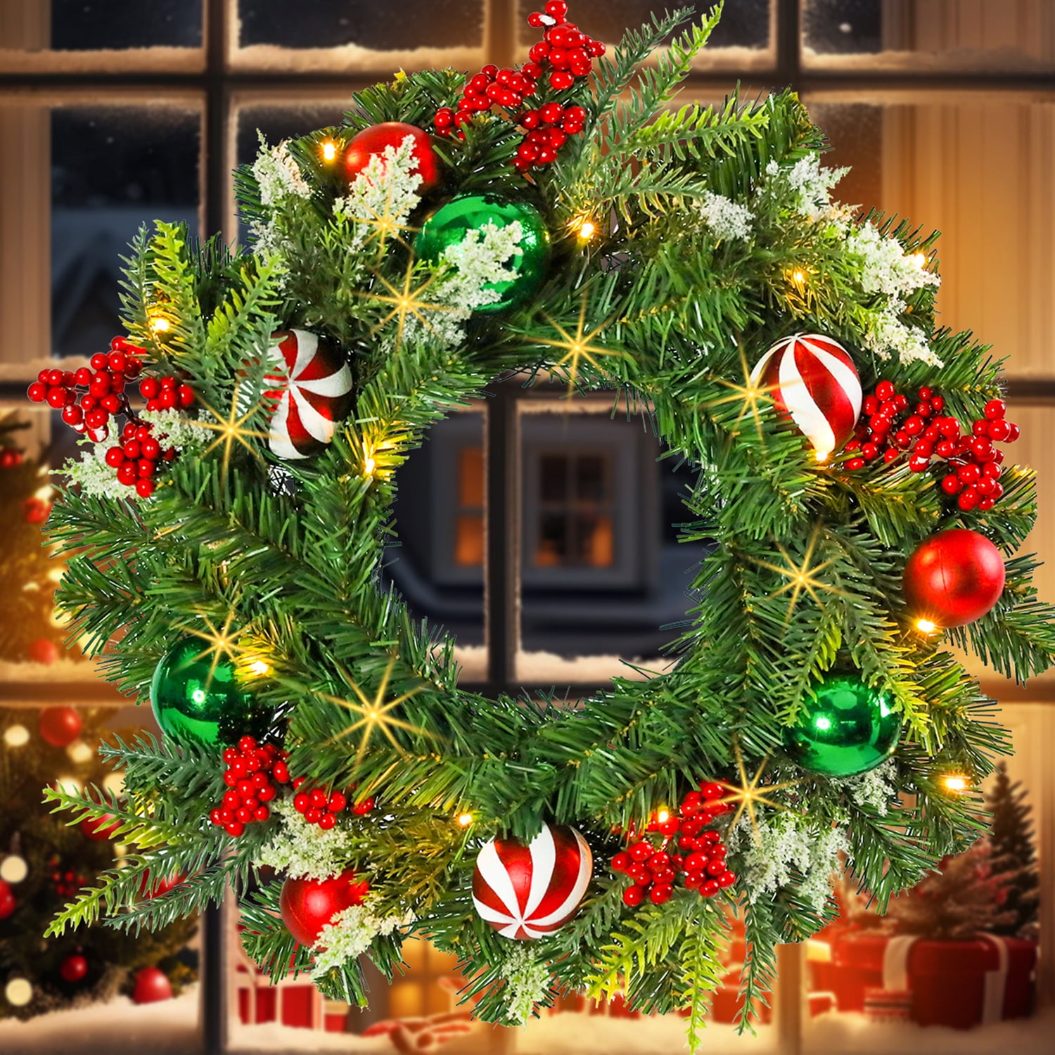 20 inch Christmas Wreaths-Christmas Wreath with Lights LED,Battery ...