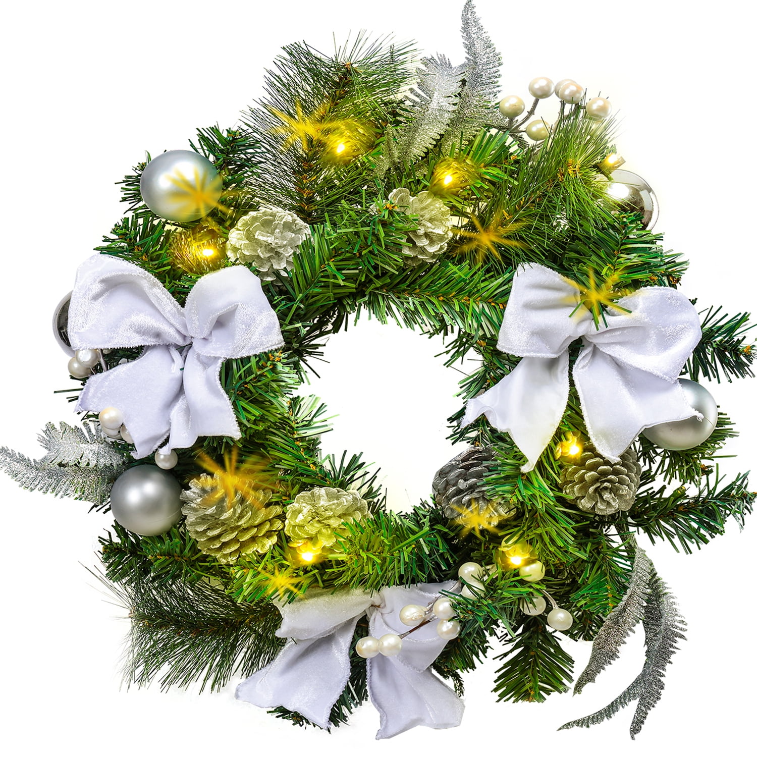 20 inch Christmas Wreaths-Christmas Wreath with Lights LED,Battery ...