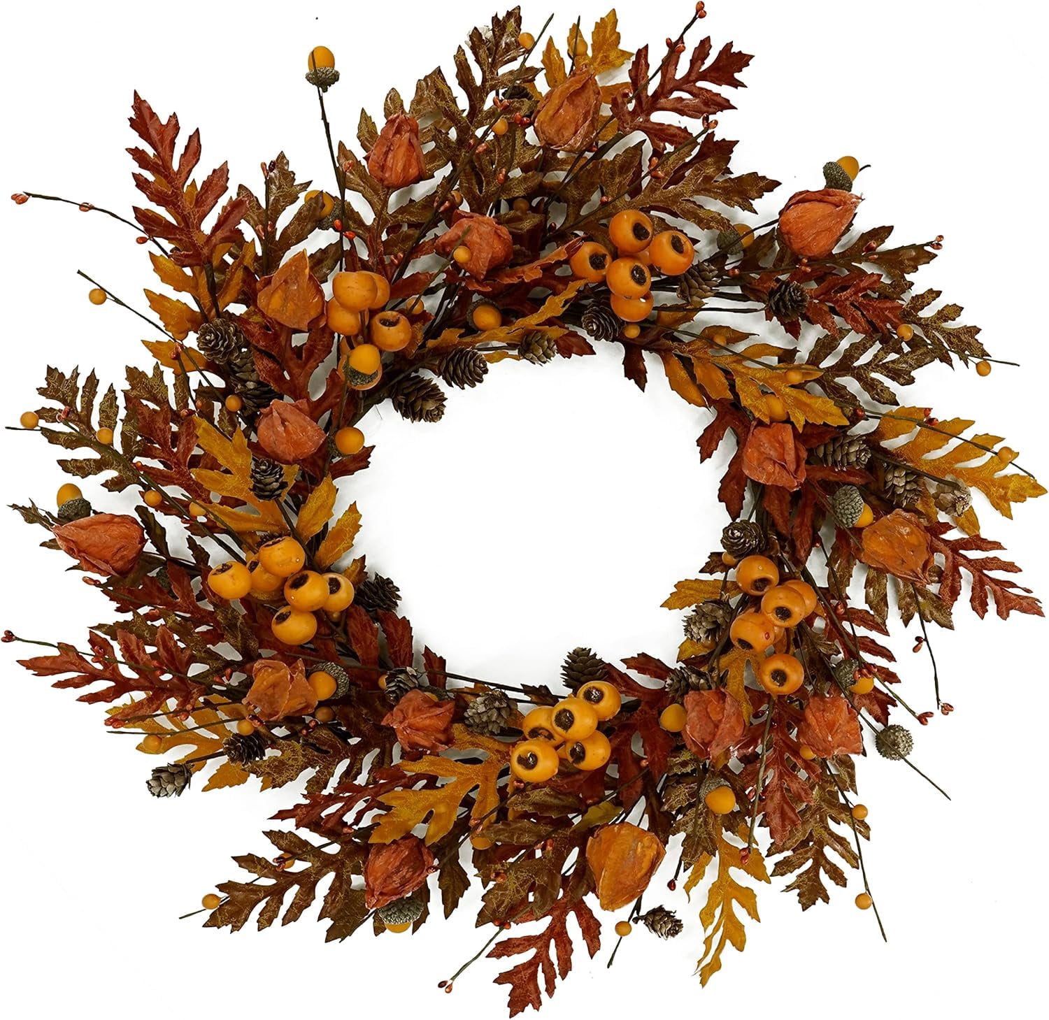 20 inch Fall Wreath Autumn Oak Leaves Wreath with Cape Gooseberry,Oak ...