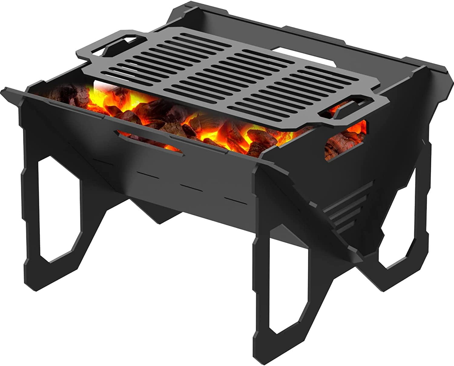 20 inch Fire Pit, Outdoor Portable Firepit with BBQ Tray, Detachable ...