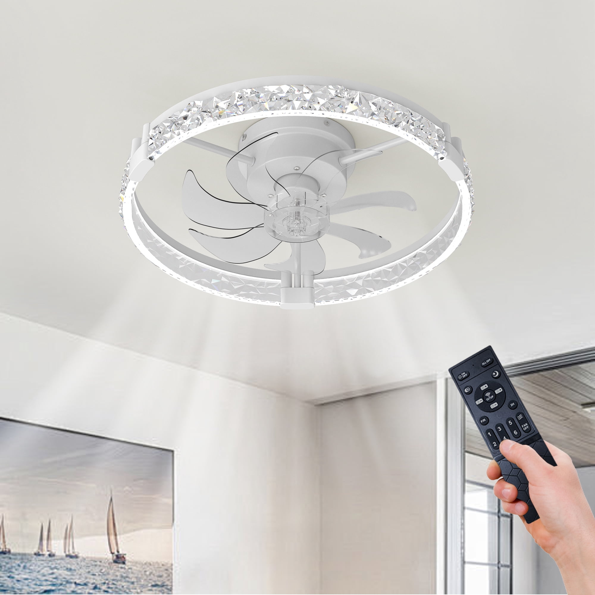 20-inch Modern Ceiling Fan with Light, Remote Control, Flush Mount ...