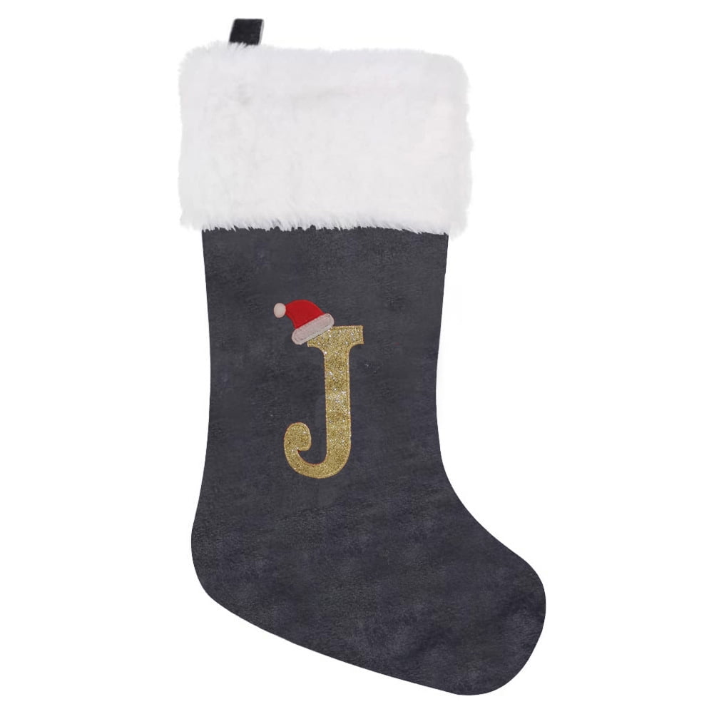 20 inch Monogram Christmas Stockings Letter Grey Velvet with White ...