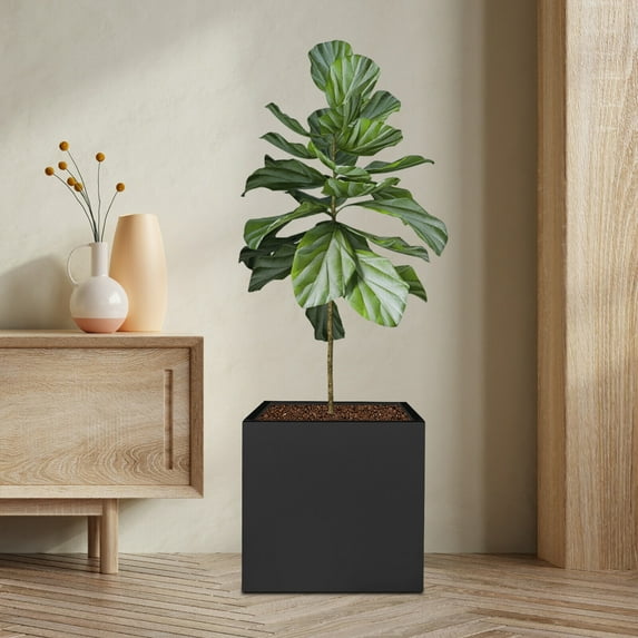 20-inch Square Black Yard Flower Pot Cube Planter Box Cube Metal Steel ...