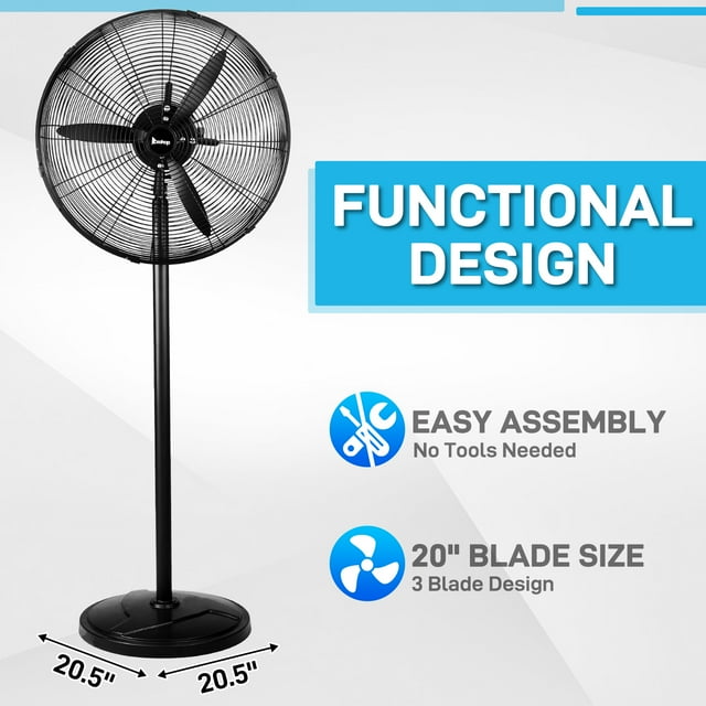 20-inch oscillating pedestal fan, 5000 CFM, 4 speeds, BLDC motor ...