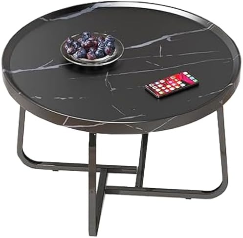 20 inches Round Coffee Table, Wooden Surface Top & Sturdy Metal Legs ...
