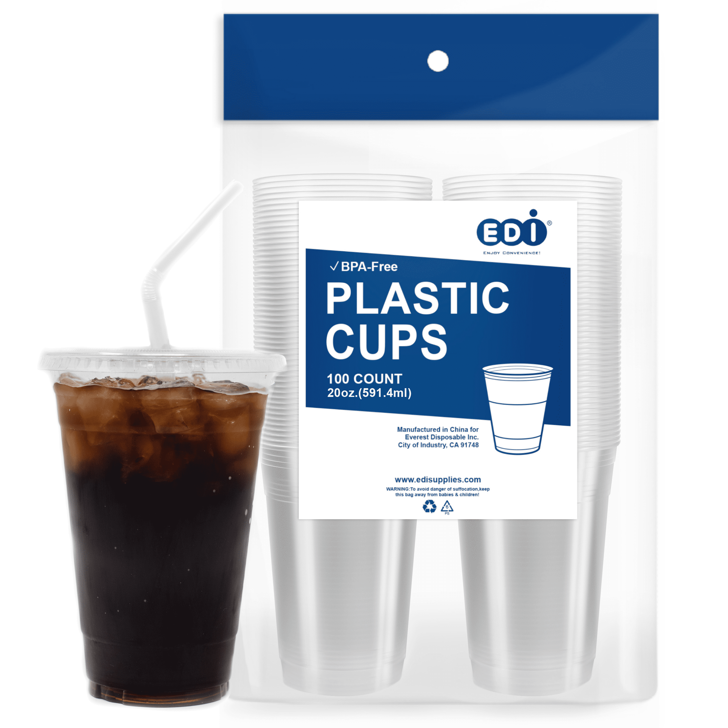 [20 oz. - 100 Sets] EDI Crystal Clear Disposable PET Plastic Cups with ...