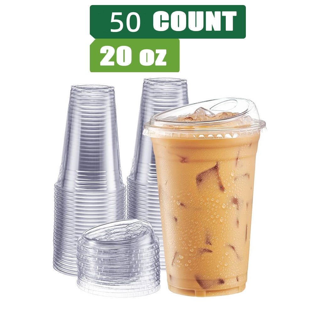 20 oz.-50 Count Crystal Clear Plastic Cups With Strawless Sip-Lids ...