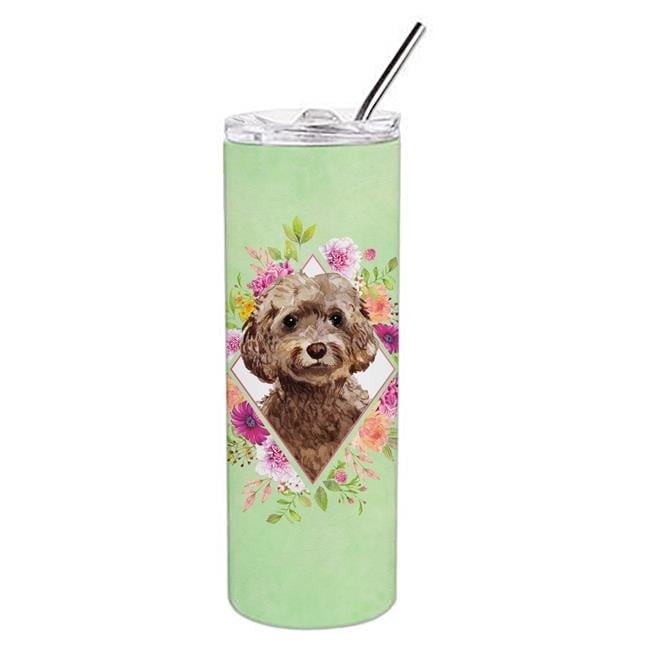 20 oz Chocolate Cockapoo Green Flowers Double Walled Stainless Steel ...