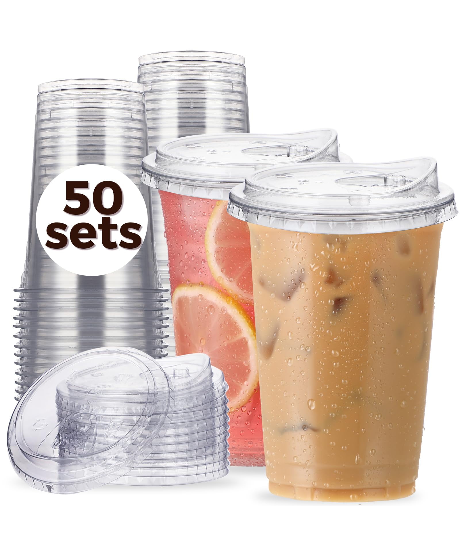 20 oz Clear Plastic AIF9 Cups with Strawless-Sip-Lids, Disposable Cups ...