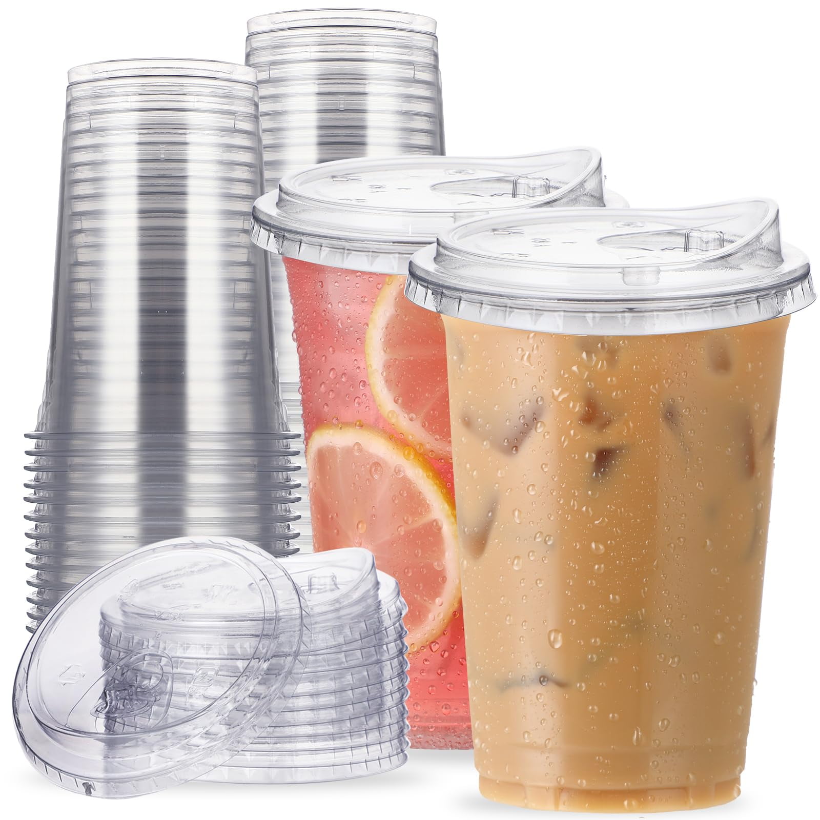20 oz Clear Plastic AIF9 Cups with Strawless-Sip-Lids, Sets Disposable ...