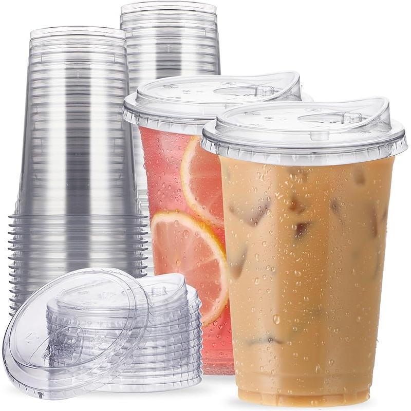 20 oz Clear Plastic Cups with Strawless-Sip-Lids, 25 Sets Disposable ...