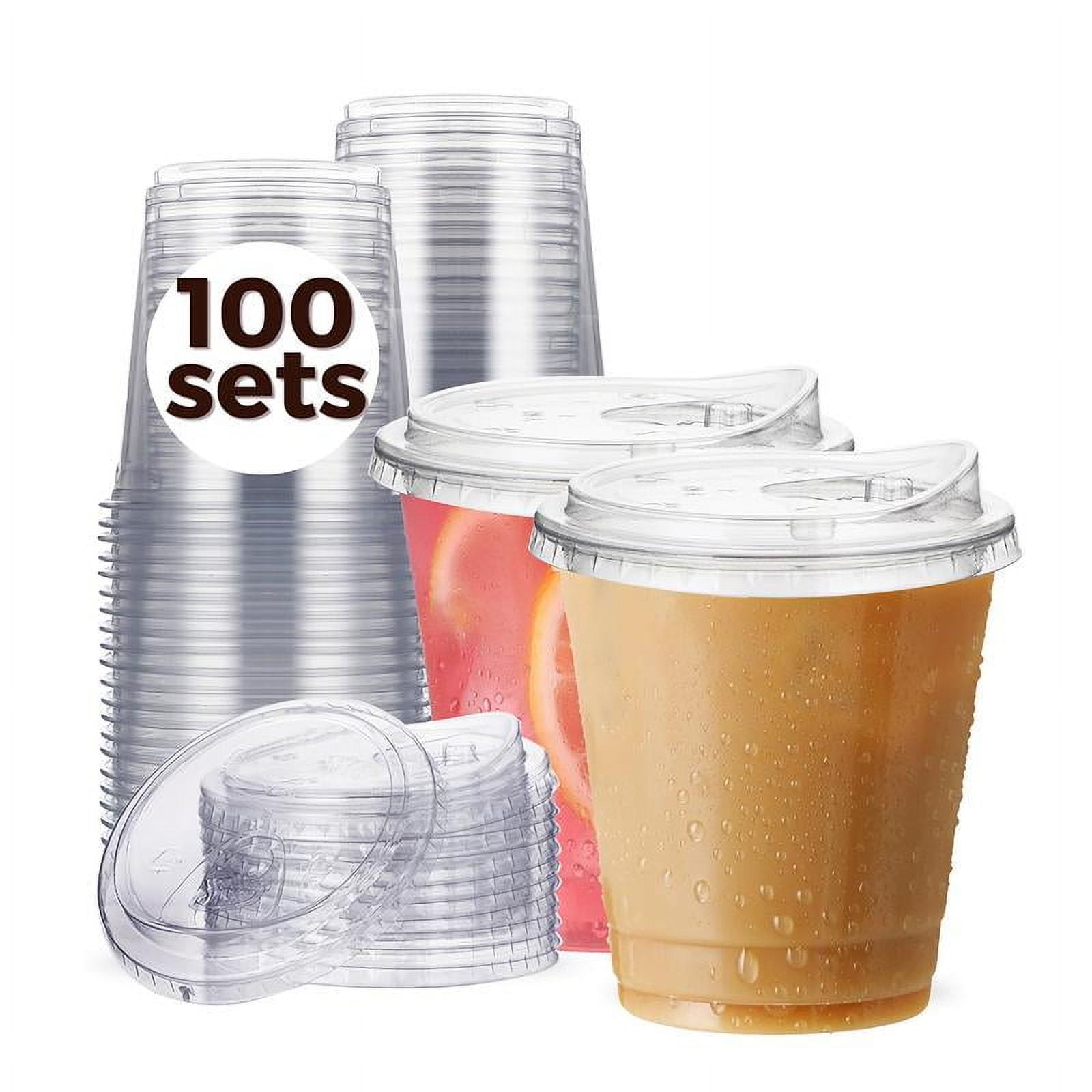 20 oz Clear Plastic Cups with Strawless-Sip-Lids, 25 Sets Disposable ...