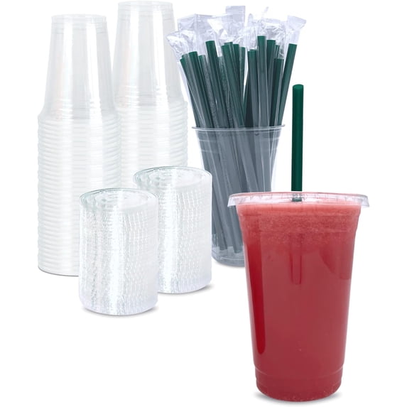 Mishitina 20 oz Clear Plastic Cups with Lids and Straws, Disposable ...