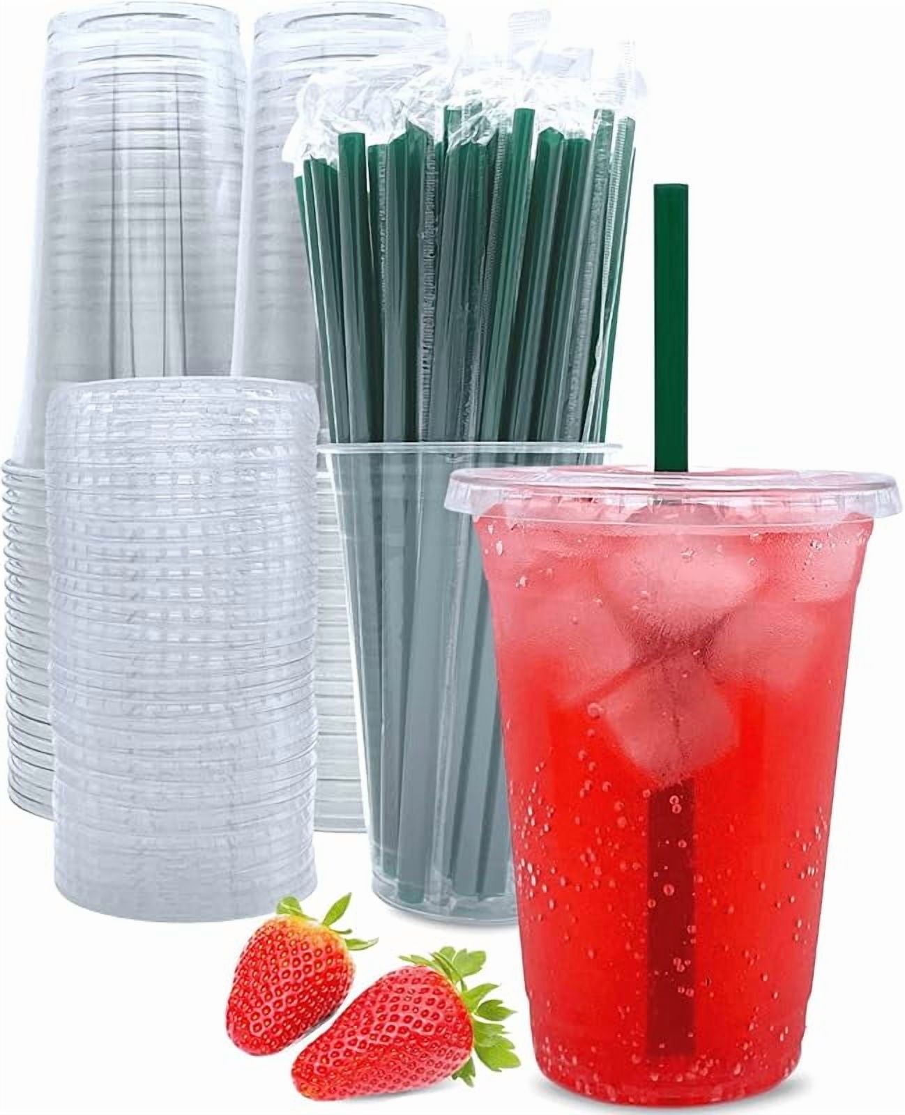 20 oz Clear Plastic Cups with Lids and Straws, Disposable Coffee Cups ...