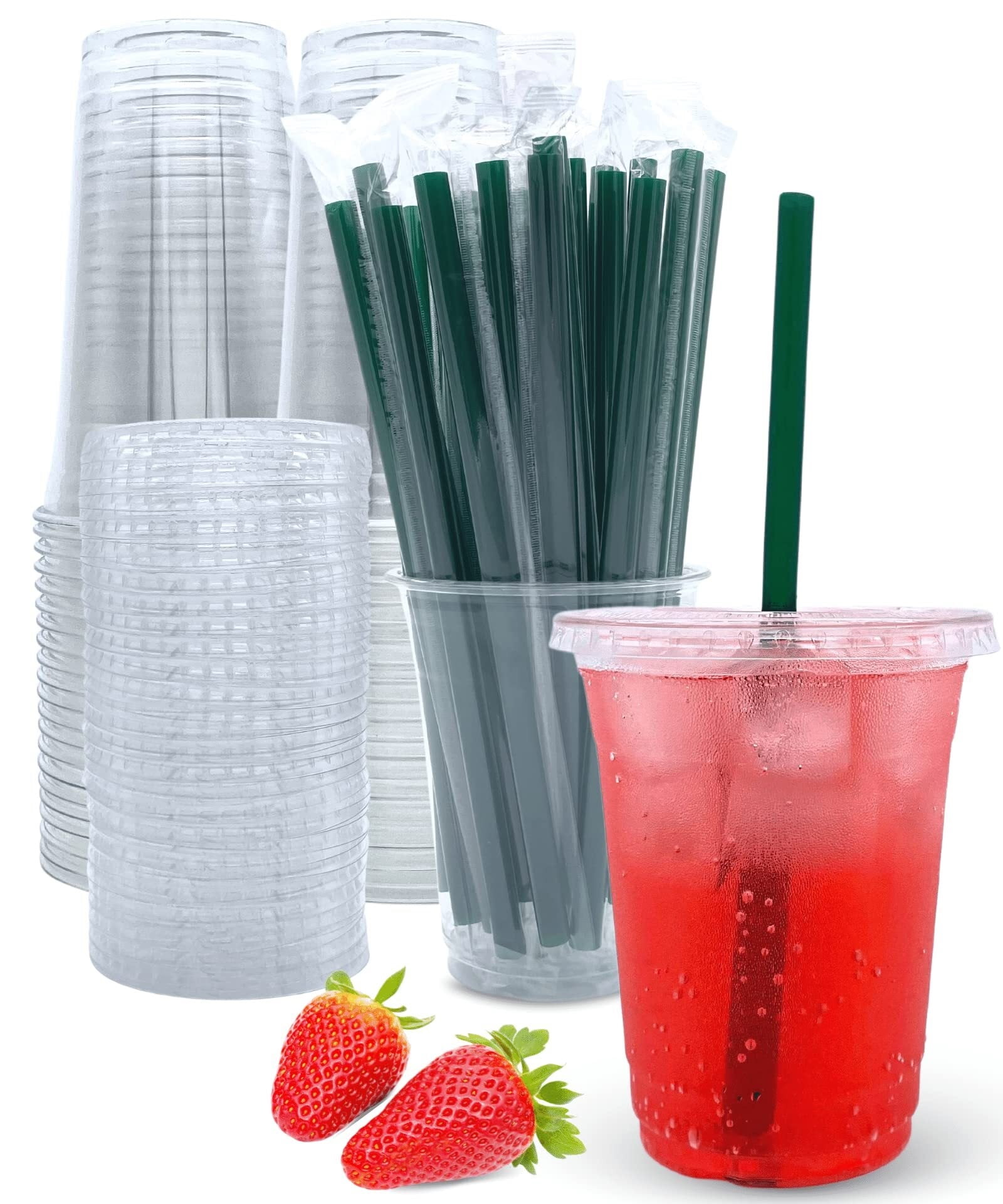 20 oz Clear Plastic Cups with Lids and Straws, Disposable Coffee Cups ...