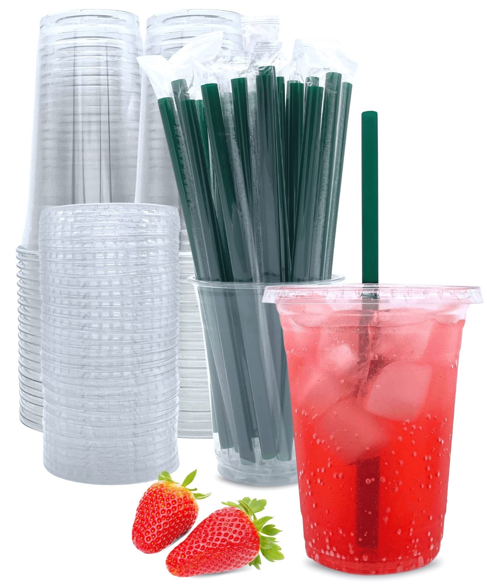 20 oz Clear Plastic Cups with Lids and Straws, Disposable Coffee Cups ...
