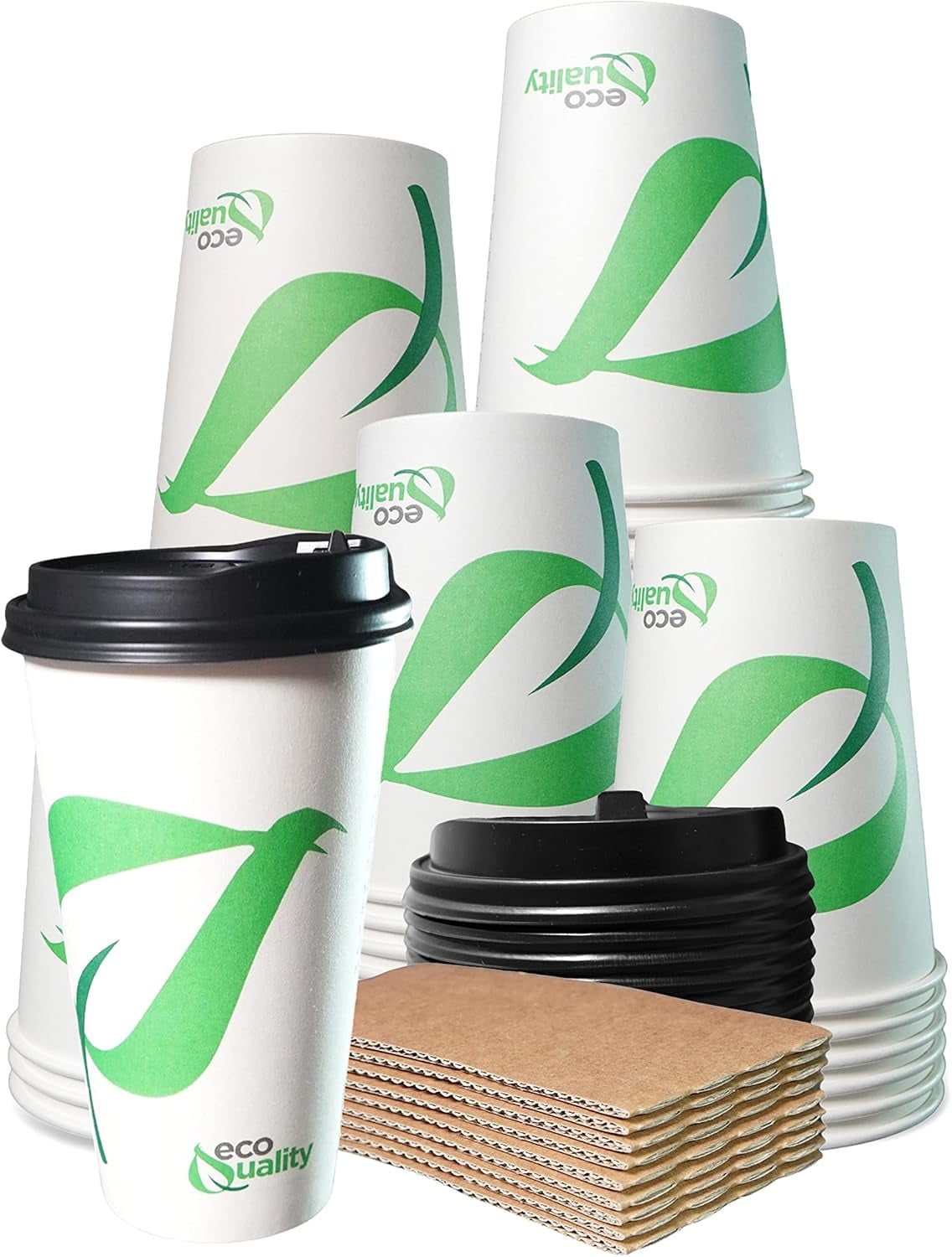 20 oz Compostable Paper Cups with Black Dome Lids and Sleeves ...