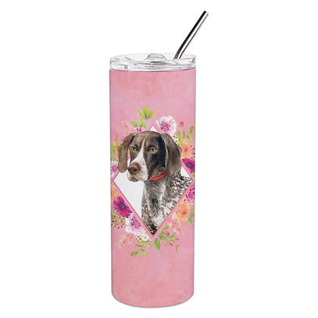 20 oz German Shorthaired Pointer Pink Flowers Double Walled Stainless ...