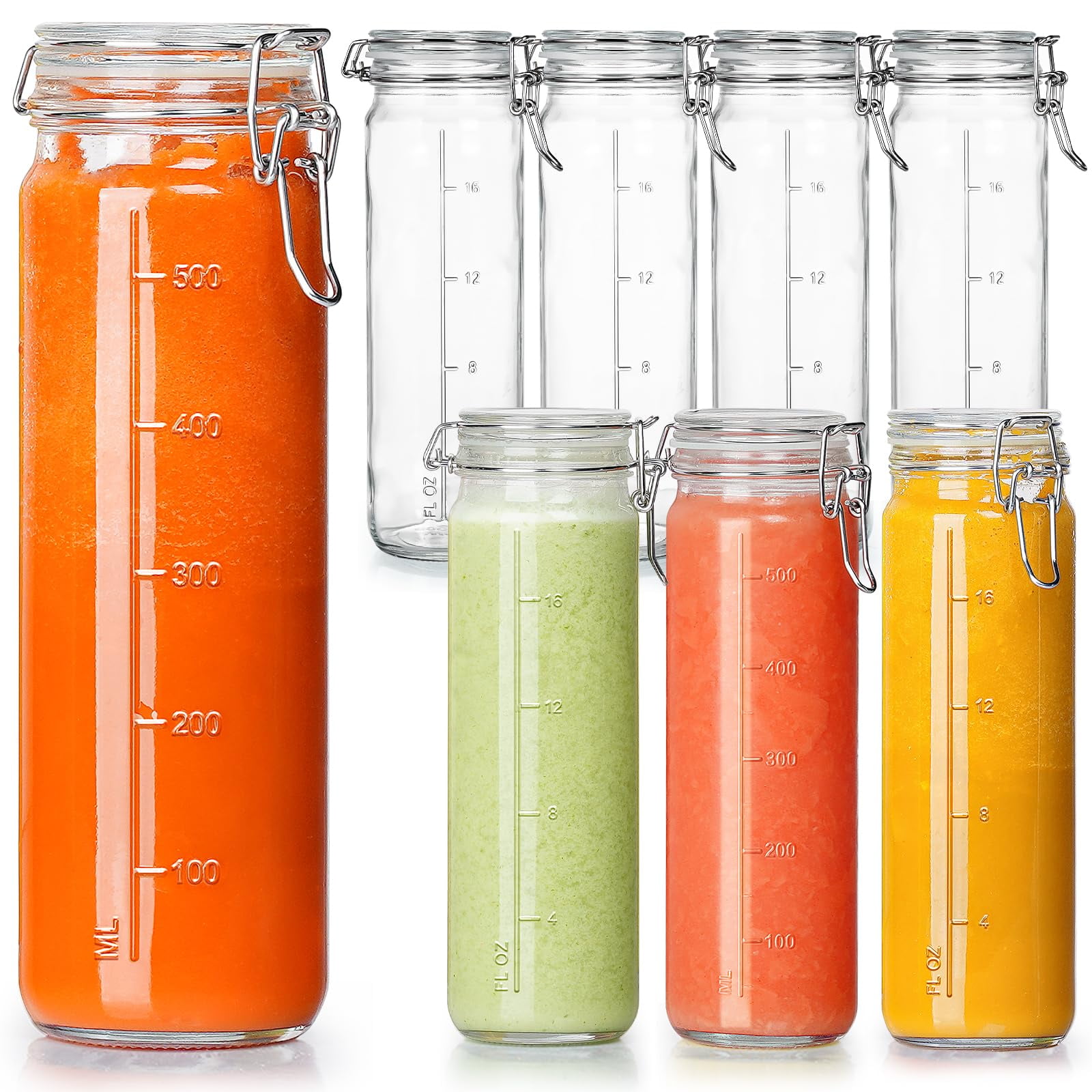 20 oz Glass Jars with Airtight Lids for Extract, 8 Pack Glass Juice Bottles with Hinged Lids ...