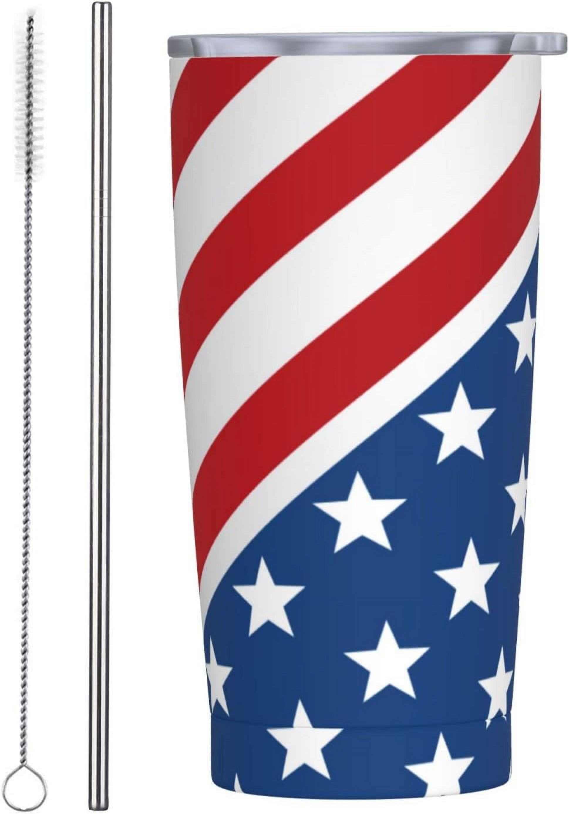 20 oz Insulated Stainless Steel Tumbler Mug American Flag Star ...