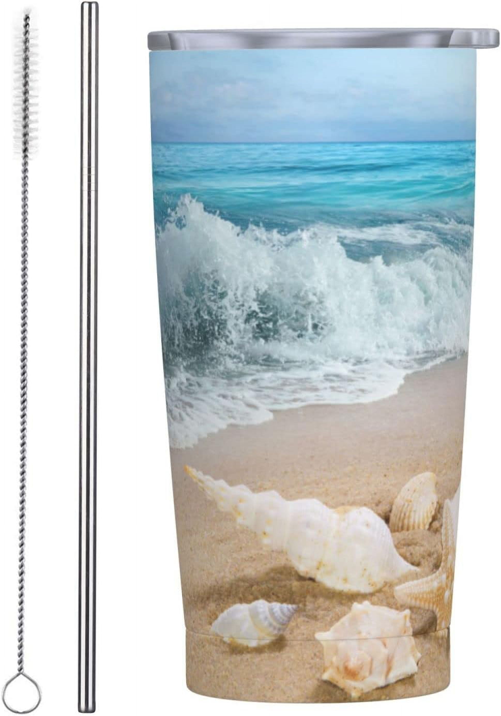 20 oz Insulated Stainless Steel Tumbler Mug Ocean Shells on The Beach ...