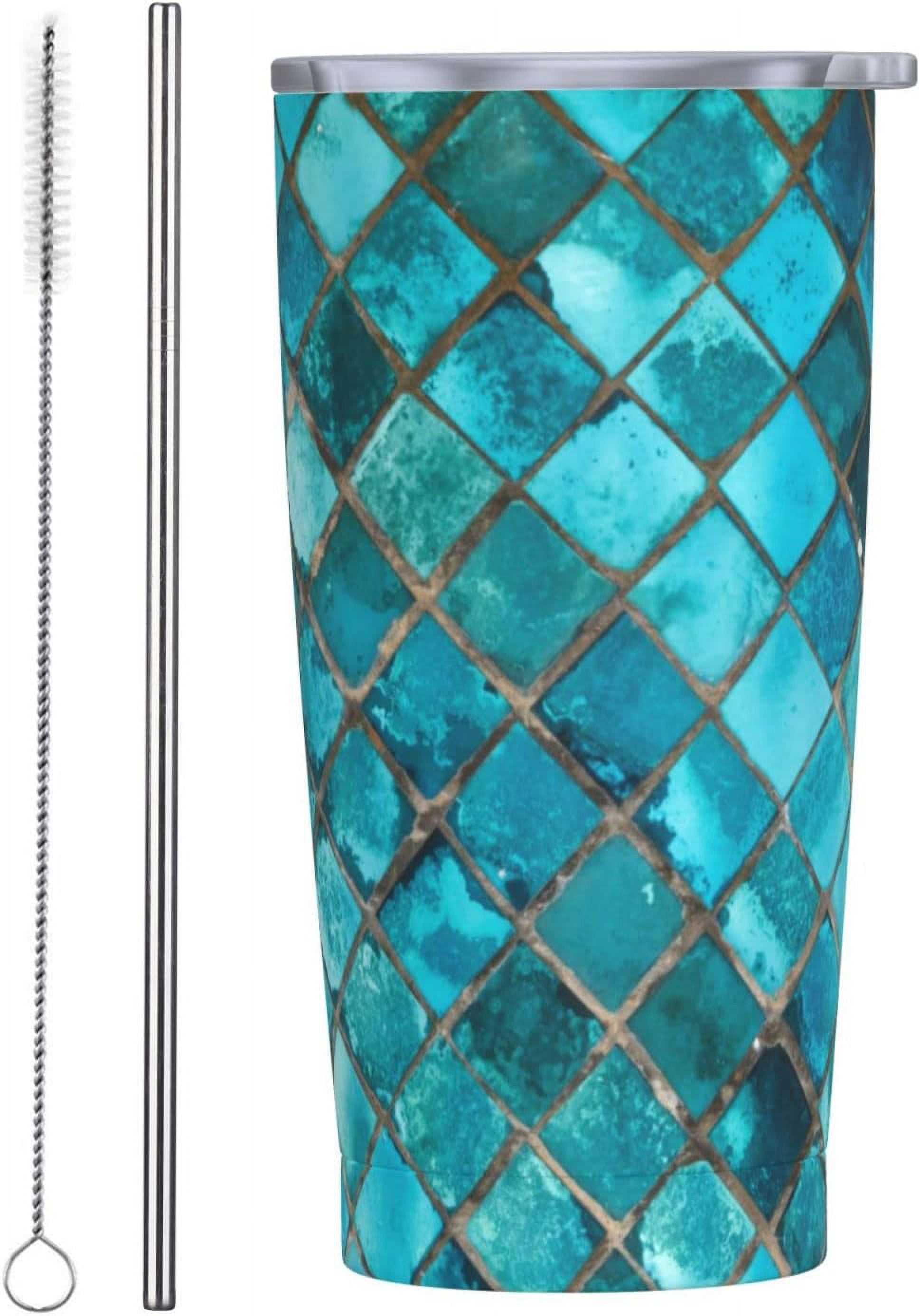 20 oz Insulated Stainless Steel Tumbler Mug Turquoise Blue Cup with Lid ...